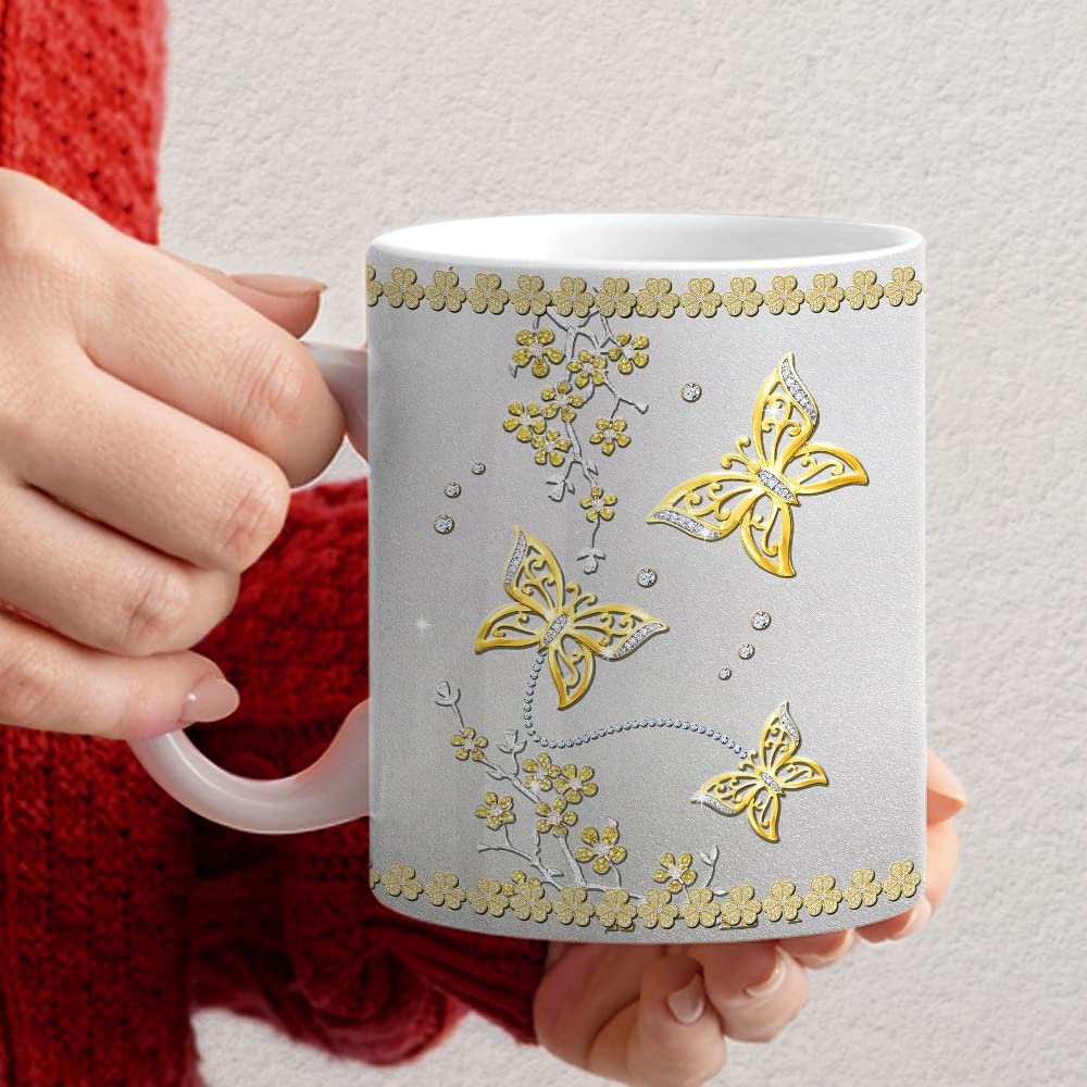 Personalized Butterfly Mug Golden Butterfly - Personalized Gift Sandjest
